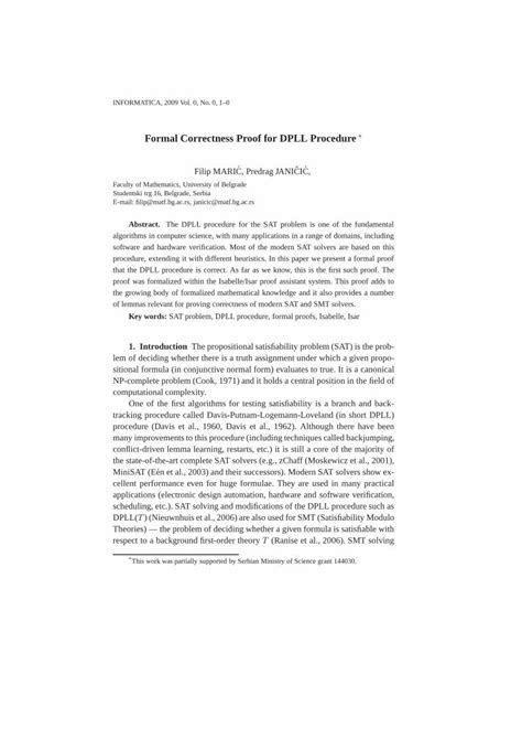 Pdf Formal Correctness Proof For Dpll Procedure Dokumen Tips