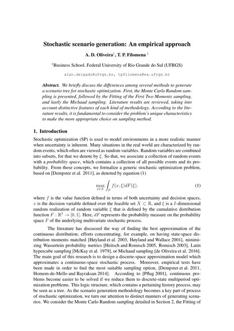 Pdf Stochastic Scenario Generation An Empirical Approach