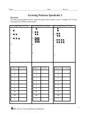 02 Growing Patterns Quadratic Algebra Pdf Name Date Period Growing