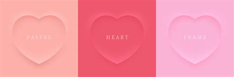 파스텔 핑크와 레드 소프트 3d 하트 모양 프레임의 세트는 미니멀한 디자인입니다 화장품 전시를 위한 기하학적 배경 모음 발렌타인 데이 축제 디자인을 위한 요소 탑 뷰 연단