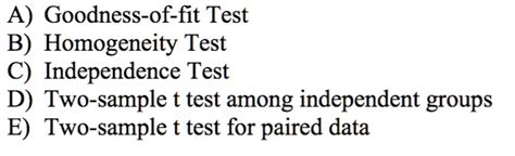 Solved Goodness Of Fit Test Homogeneity Test Independence Two Sample T Test Among Independent