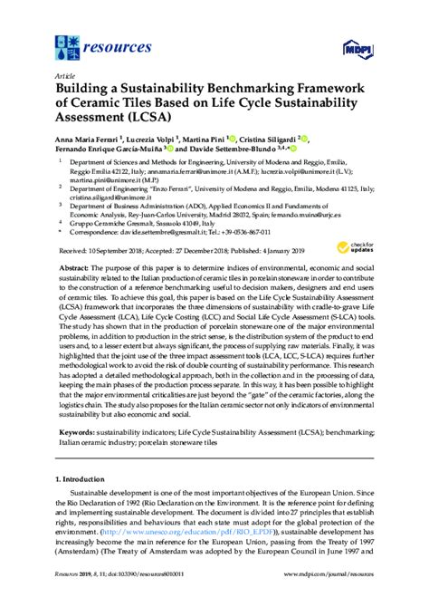 Pdf Building A Sustainability Benchmarking Framework Of Ceramic Tiles Based On Life Cycle