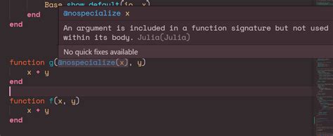 Nospecialize X Not Linked To X In Function Body Issue 1609 Julia Vscode Julia Vscode