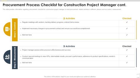 Procurement Process Checklist For Construction Project Manager Cont Construction Playbook