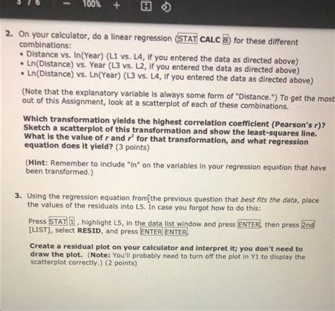 [solved] 2 On Your Calculator Do A Linear Regression St