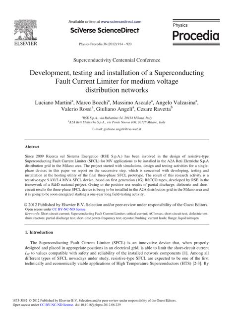 Pdf Development Testing And Installation Of A Superconducting Fault