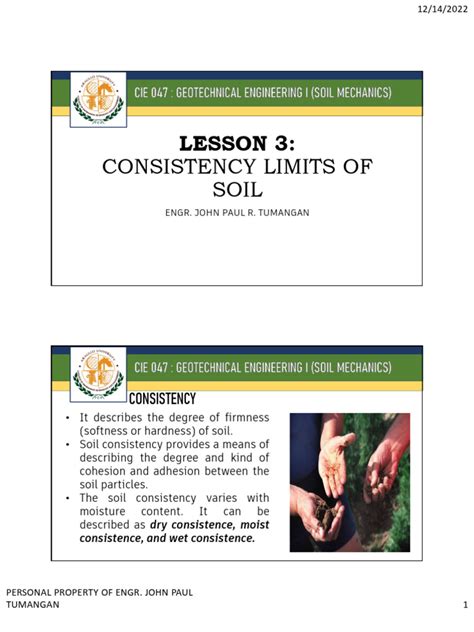 Lesson 3 Soil Consistency Pdf Horticulture Chemistry