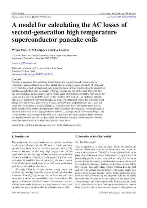 Pdf A Model For Calculating The Ac Losses Of Second Generation High Temperature Superconductor