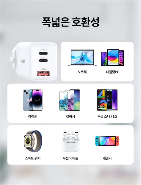 초텍 Gan Pd 65w 듀얼 C타입 A타입 3포트 멀티 고속 충전기 Pd6004 Choetech 초텍