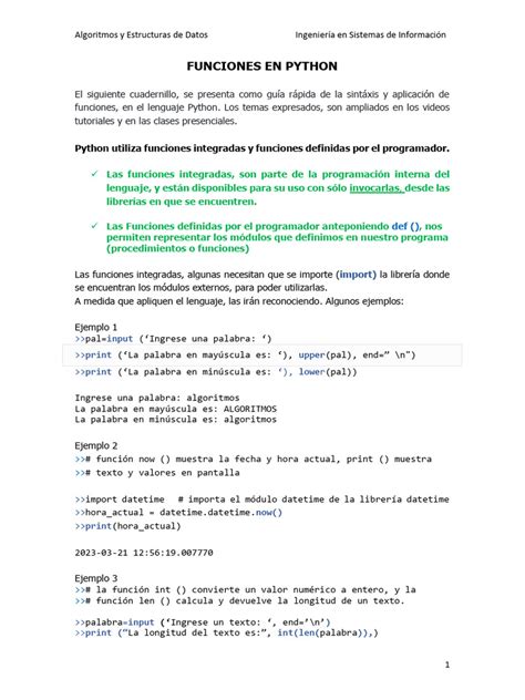 Funciones En Python Guía Rápida Pdf Python Lenguaje De
