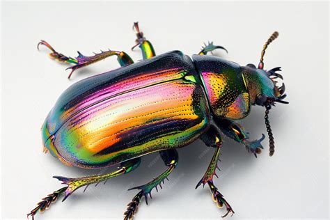 A Vibrant Iridescent Beetle Isolated On A White Background Premium Ai