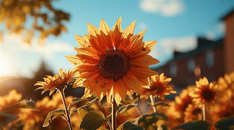 Premium Ai Image Cinematic Sunflower Field Vibrant Sunflowers In A
