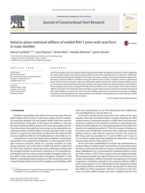 Pdf Initial Rotational Stiffness Of Tubular Joints With Axial Force