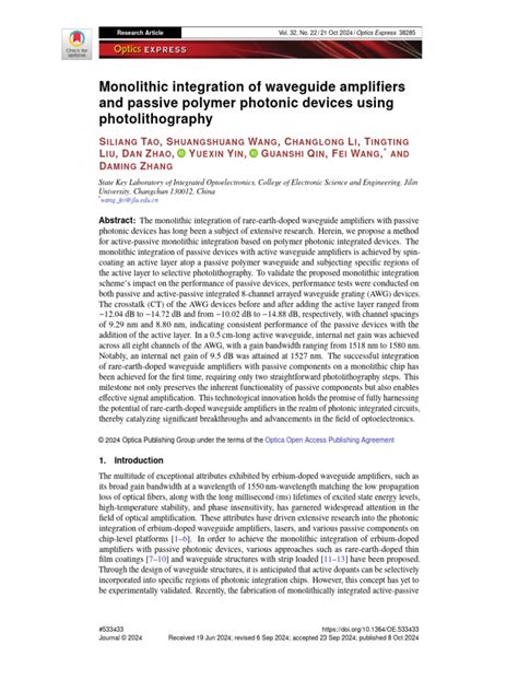 Monolithic Integration Of Waveguide Amplifiers And Passive Polymer