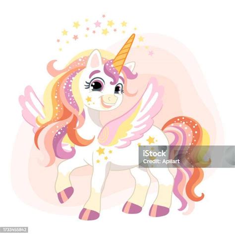 귀여운 만화 캐릭터 날개 달린 사랑스러운 유니콘 벡터 일러스트레이션 가득 찬에 대한 스톡 벡터 아트 및 기타 이미지 가득 찬 갈기 귀여운 Istock