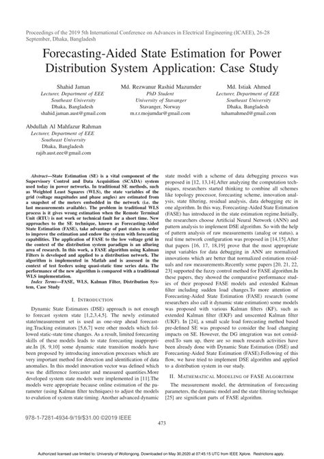 Pdf Forecasting Aided State Estimation For Power Distribution System