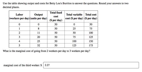 Solved Use The Table Showing Output And Costs For Betty