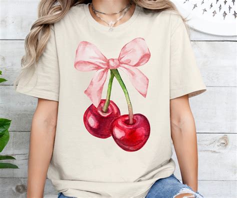 Cherry Bow T Shirt Bow Shirt Aesthetic Shirt Ribbon Trend Coquette