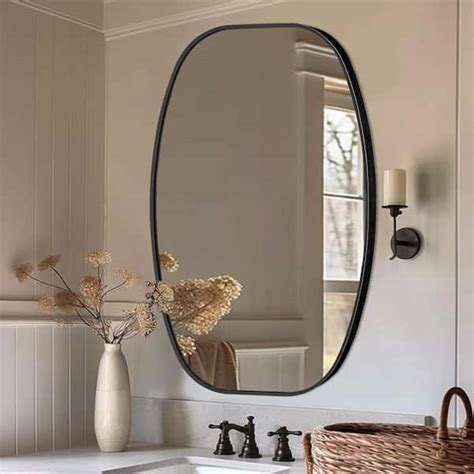 Luxhomez 30 In W X 48 In H Modern Oval Aluminum Frame Black Wall