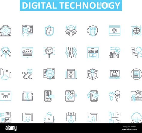 Digital Technology Linear Icons Set Internet Social Media Cloud Big Data Analytics