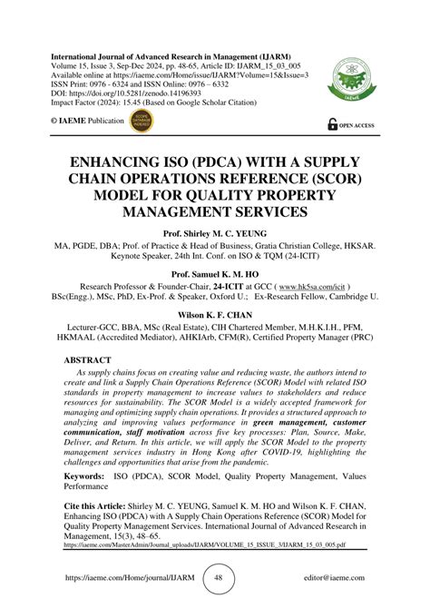 (PDF) ENHANCING ISO (PDCA) WITH A SUPPLY CHAIN OPERATIONS REFERENCE (SCOR) MODEL FOR QUALITY ...