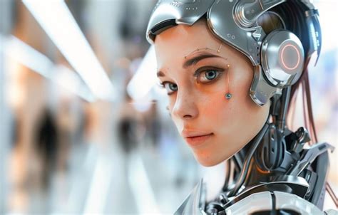 woman android robot modern technology work in the laboratory in the