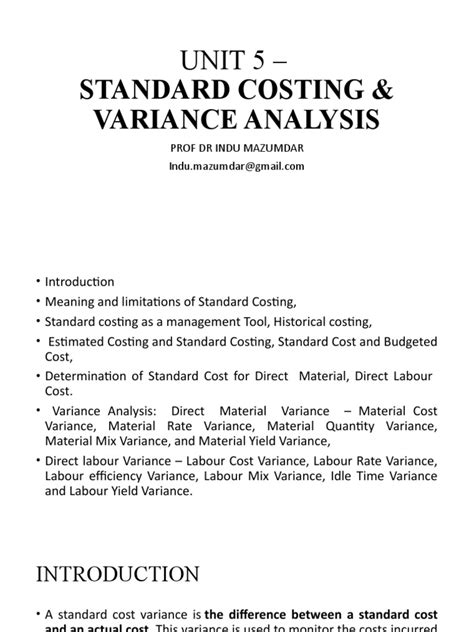 unit 5 standard costing variance analysis pdf variance