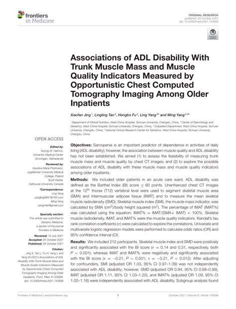 Pdf Associations Of Adl Disability With Trunk Muscle Mass And Muscle Quality Indicators