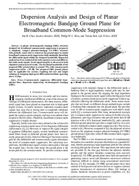 Pdf Dispersion Analysis And Design Of Planar Electromagnetic Bandgap Ground Plane For