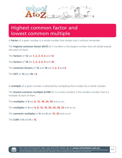 Highest Common Factor And Lowest Common Multiple