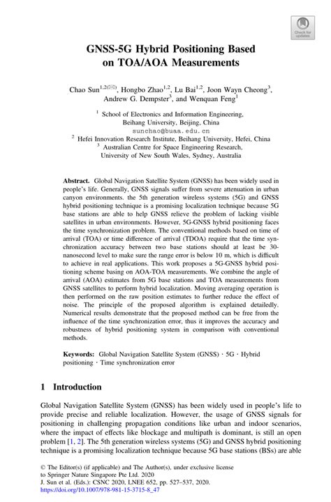 Pdf Gnss 5g Hybrid Positioning Based On Toaaoa Measurements