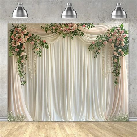 1pc White Tulle Backdrop Curtain With Floral Accents For Parties And