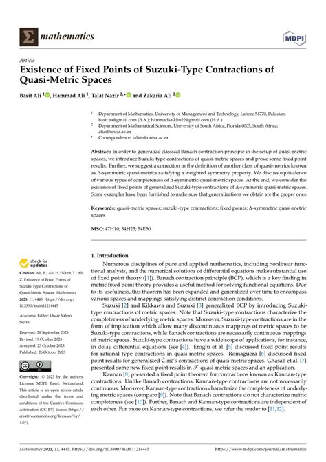 Pdf Existence Of Fixed Points Of Suzuki Type Contractions Of Quasi Metric Spaces