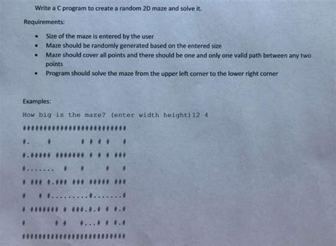solved write a c program to create a random 2d maze and solve it