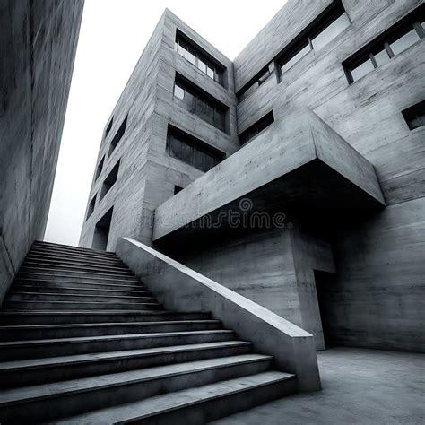 Concrete Building With A Minimalist Brutalist Architecture Style Sharp Angles And Stock