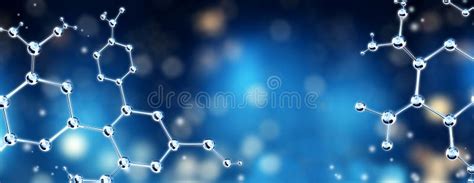 Horizontal Banner With Model Of Abstract Molecular Structure Background Of Blue Color With