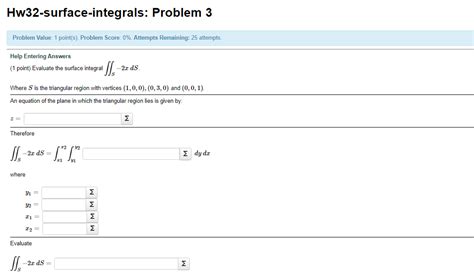 Solved Hw32 Surface Integrals Problem 3 Problem Value 1
