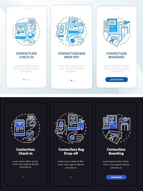Premium Vector Contactless Service Night And Day Mode Onboarding Mobile App Screen