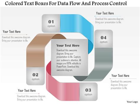 Colored Text Boxes For Data Flow And Process Control PowerPoint Template PowerPoint Slide
