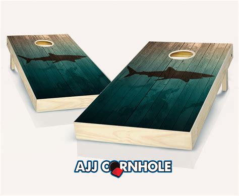 Shark Wood Planks Cornhole Set Ajj Cornhole