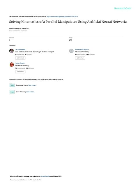 Solving Kinematics Of A Parallel Manipulator Using Artificial Neural Networks Pdf Artificial