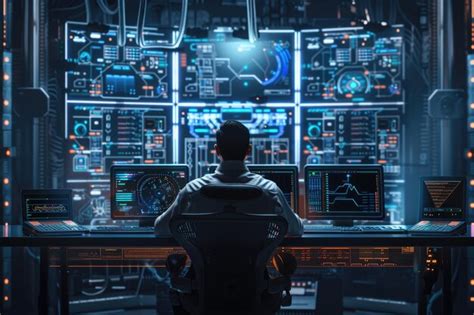 Premium Photo Back View In The System Control Center Operator Working