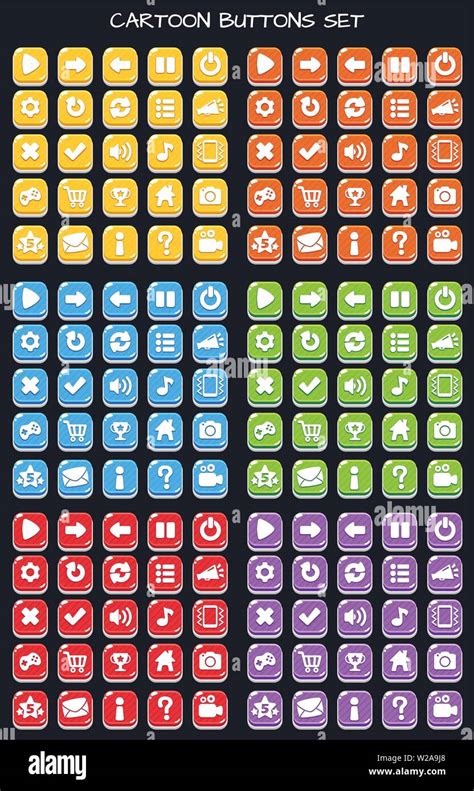 Cartoon Button Set Game Pack GUI Element For Mobile Game Stock Vector Image Art Alamy