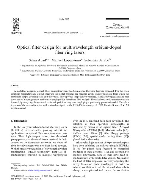 Pdf Optical Filter Design For Multiwavelength Erbium Doped Fiber Ring