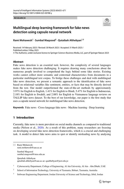 Pdf Multilingual Deep Learning Framework For Fake News Detection
