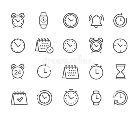 Time Clock Line Icons Vector Linear Icon Set Stock Illustrations 5072 Time Clock Line Icons