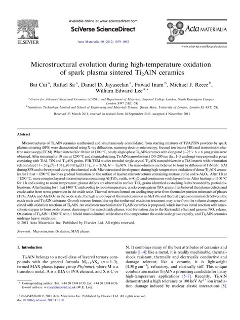 Pdf Microstructural Evolution During High Temperature Oxidation Of Spark Plasma Sintered Ti