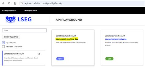 How Can We Use The Api Function Is Working Day From Localhost — Lseg