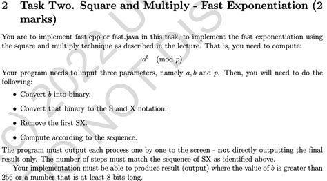 Solved 2 Task Two Square And Multiply Fast Exponentiation