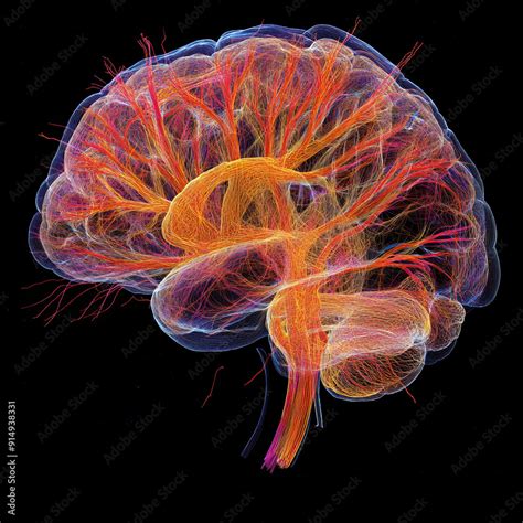 Ilustración De Stock 3d Rendering Of Human Brain Neural Pathways Derived From Mri Scans Visual